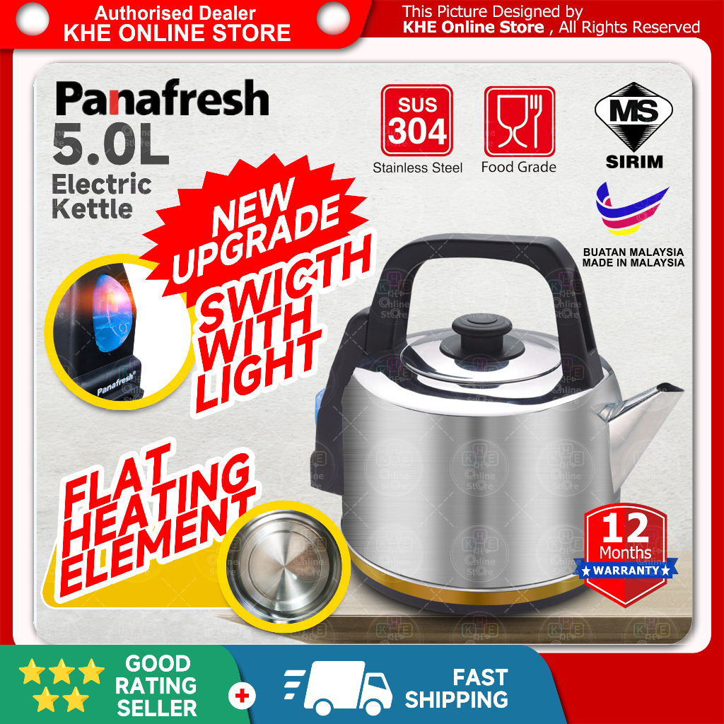 【Sirim】 Panafresh SUS304 Stainless Steel 5L Electrical Kettle Flat ...
