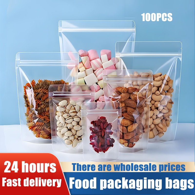 100 pcs Full Clear Stand Up Pouch with Lock Plastic Packaging Zip Bag Pouch Resealable (MX010 ...