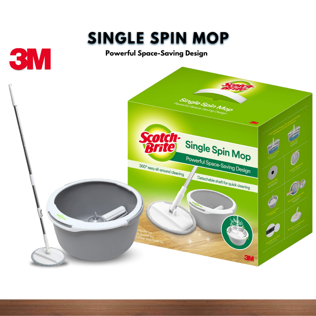 3M Scotch Brite T6 Single Spin Mop Bucket Set Compact Size Space Saving ...