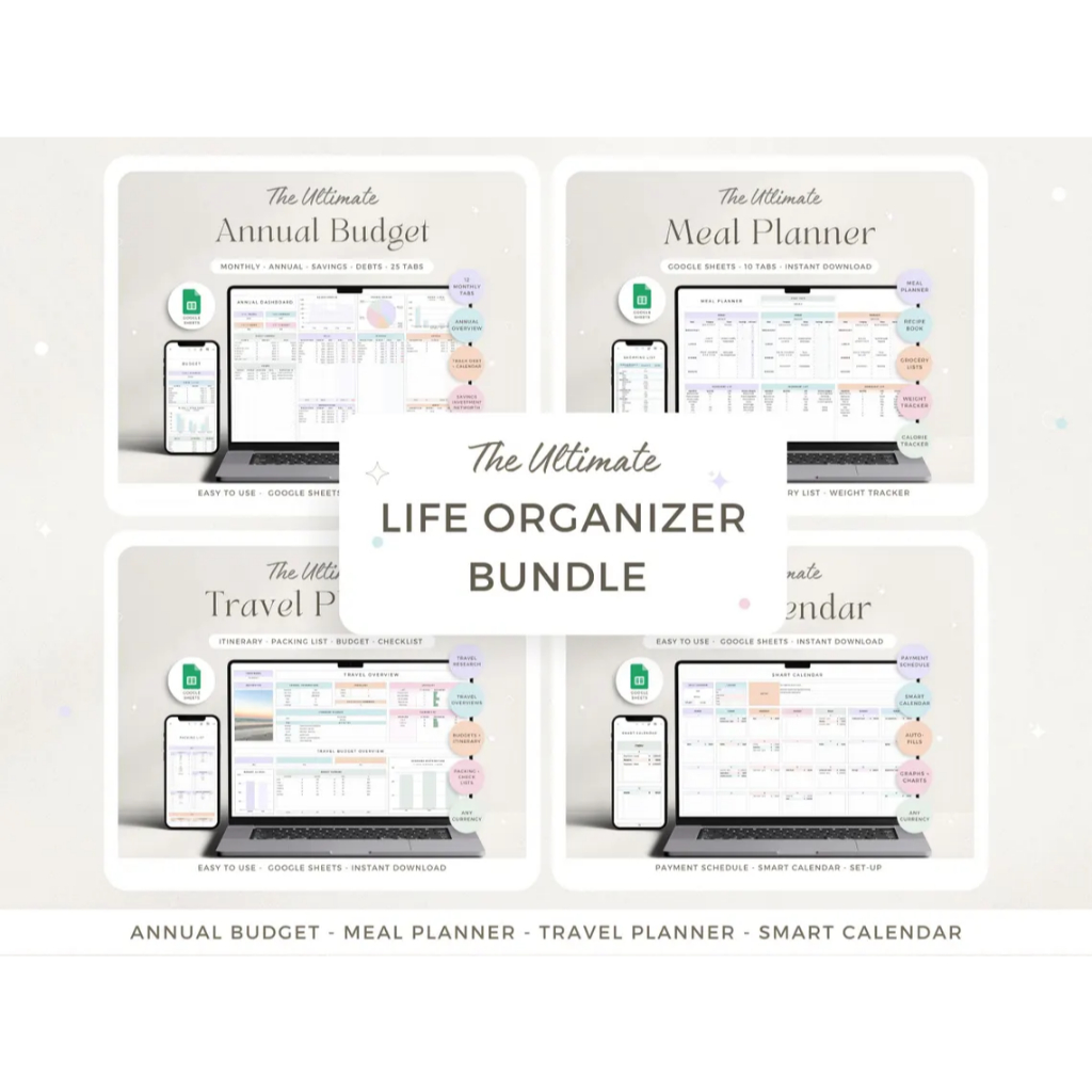 Life Planner Google Sheets Annual Budget Weekly Meal Travel Itinerary ...