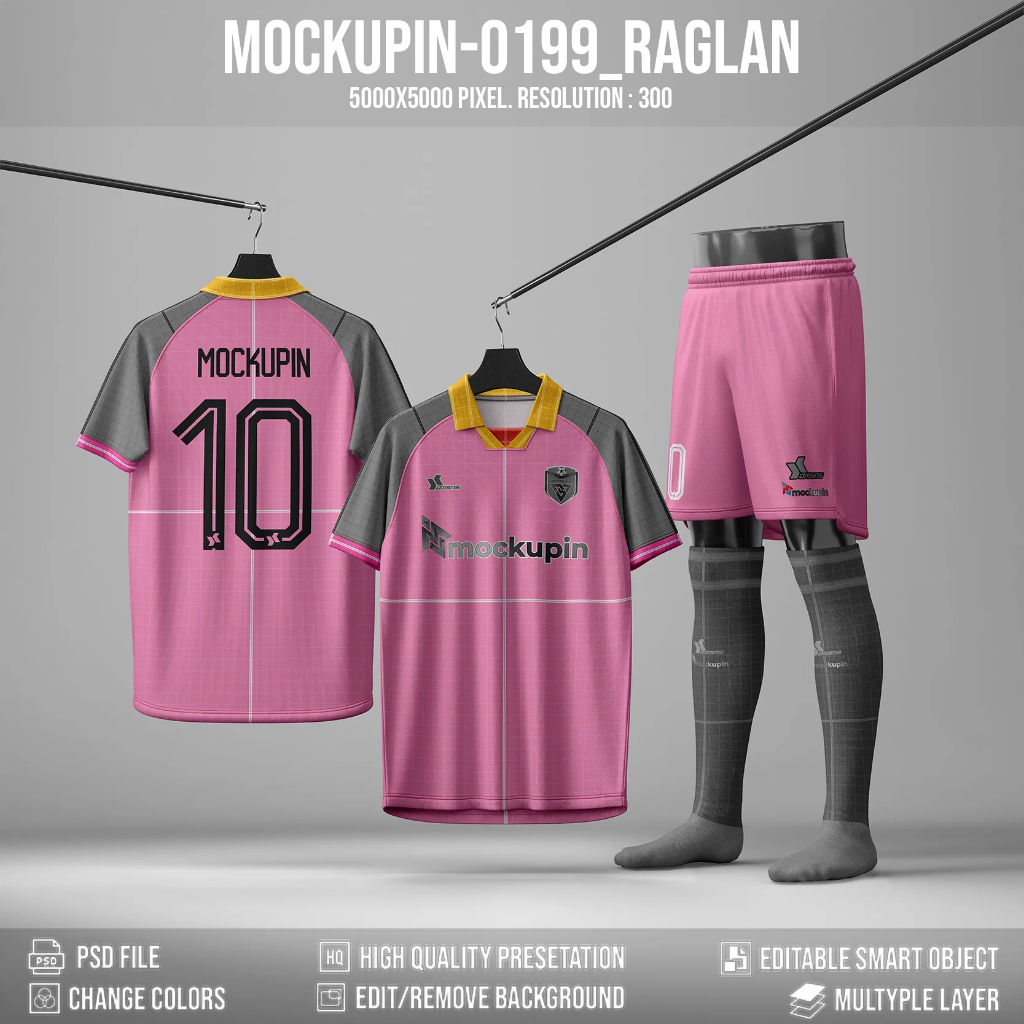 (0199_Raglan) Mockup Retro Collar Raglan V-Neck End Hanging (Original ...