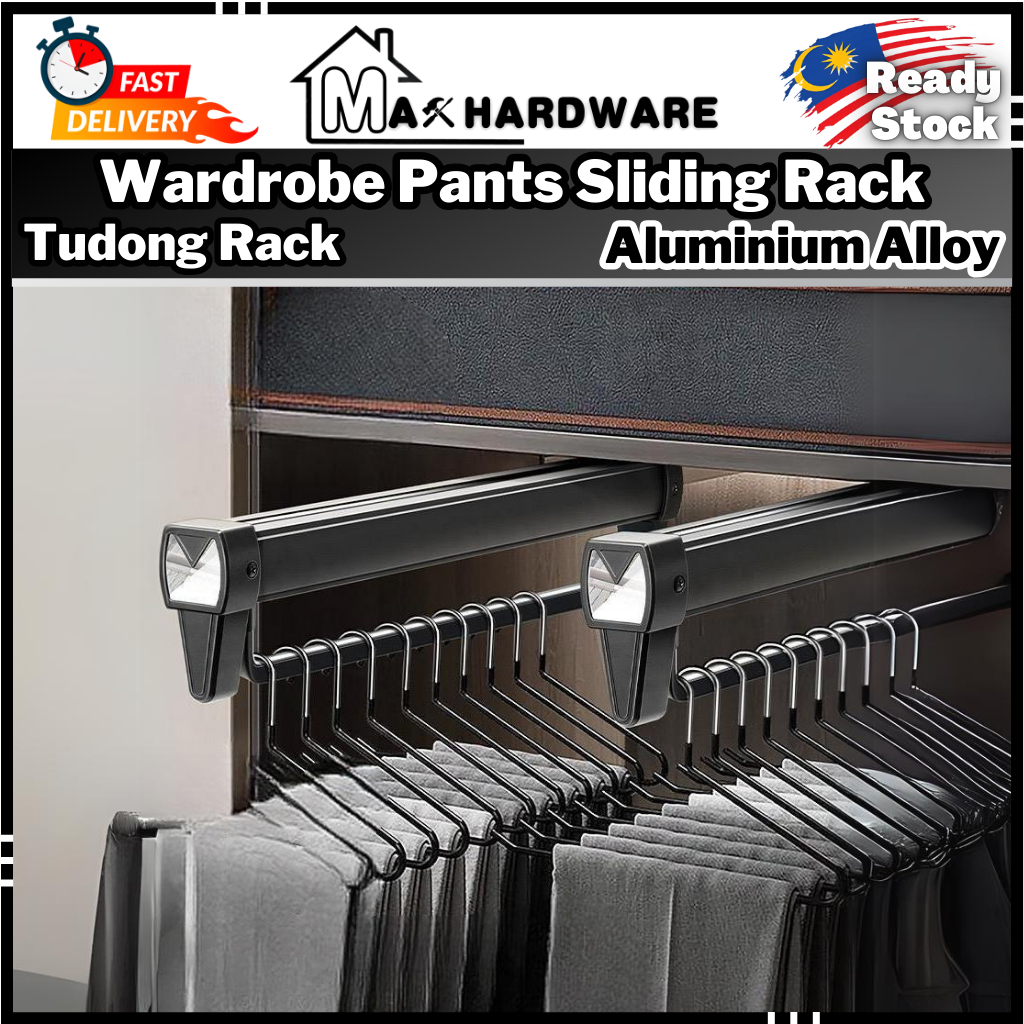 Wardrobe Pants Hanger Rack Pull Out With Sliding Organizer Clothes ...