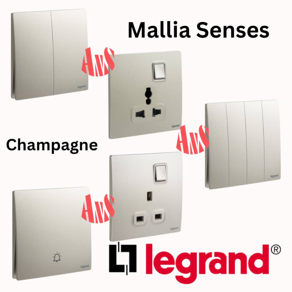 Champagne - Legrand Mallia Senses 13A Switch Socket Light Switch, Water ...