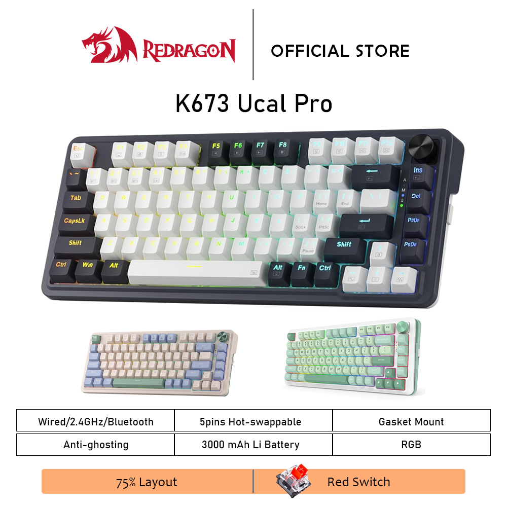 REDRAGON K673 Ucal Pro Wireless Gasket Mount Hotswap RGB Mechanical ...
