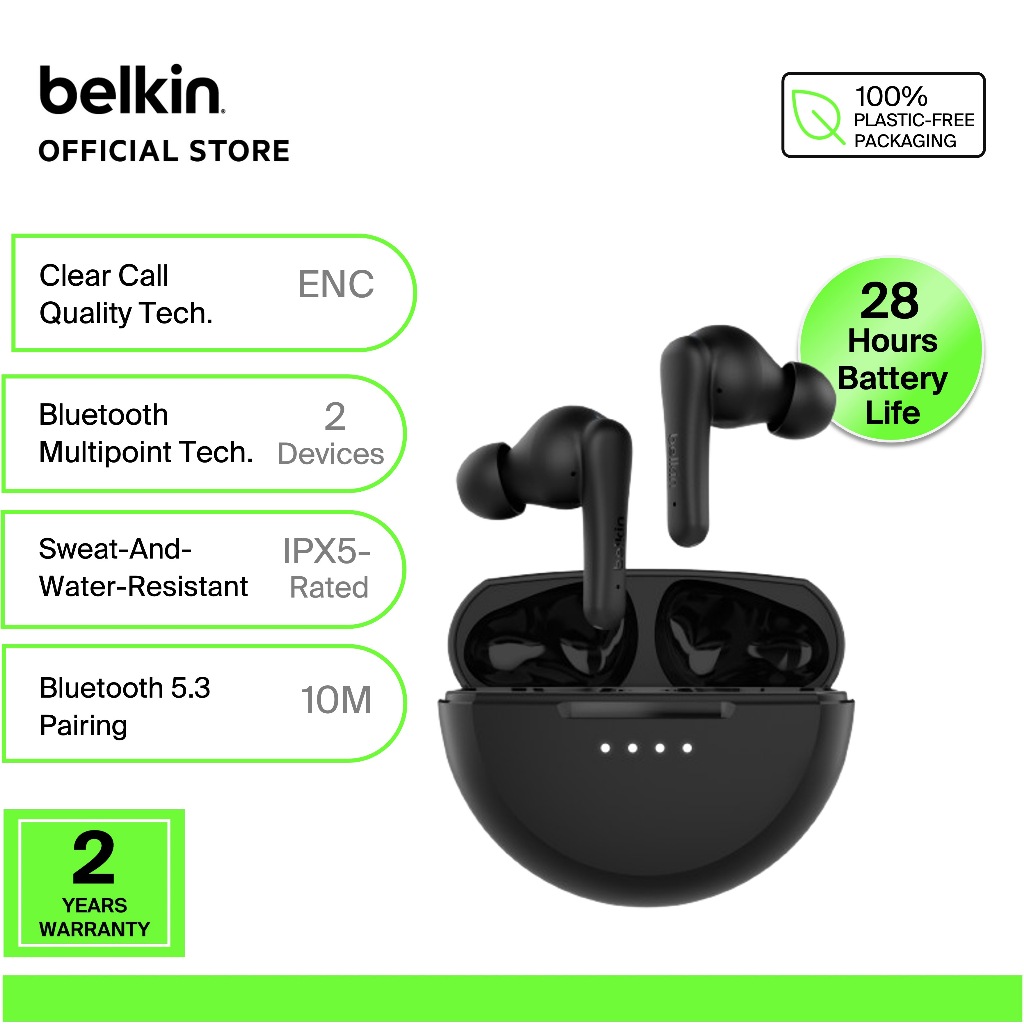 Belkin AUC012bt SoundForm Rhythm True Wireless Earbuds - Black/White ...