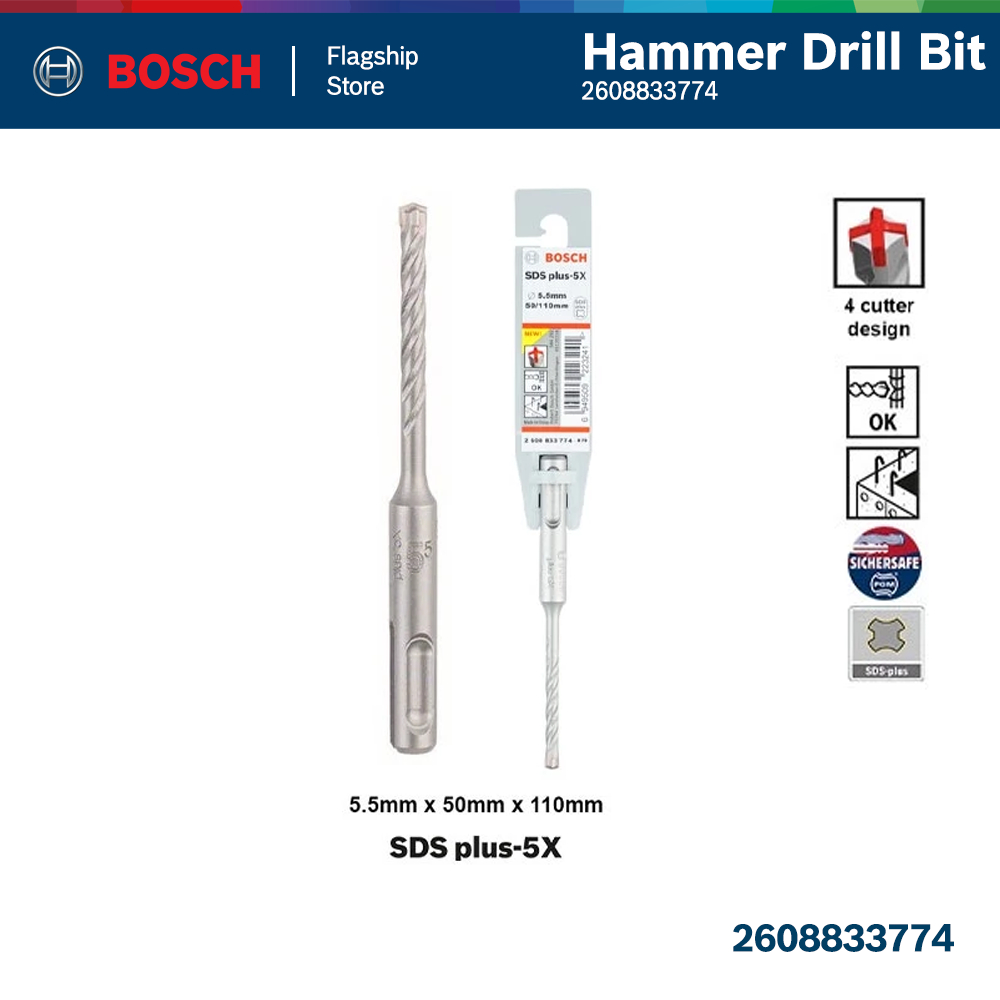 BOSCH SDS-Plus 5X Masonry & Reinforced Concrete Hammer Drill Bit 5 ...