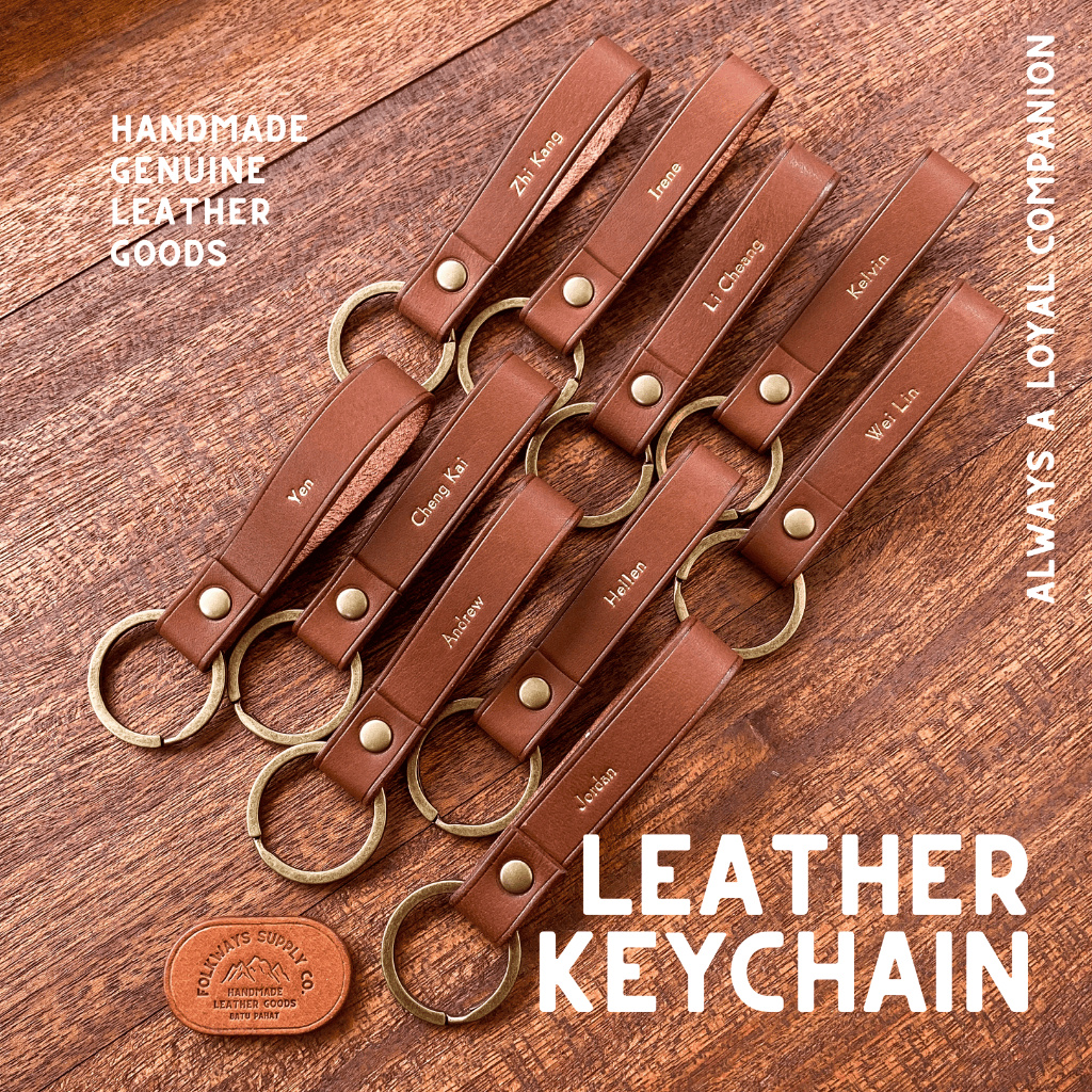FREE NAME STAMPING Folkways Leather Keychain Genuine Leather Key Ring ...