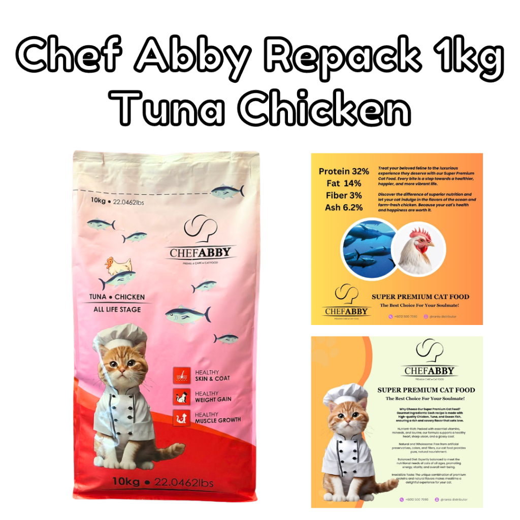 Chef Abby Cat Food TunaChicken & TurkeyChicken (Repack 1kg) | Shopee ...