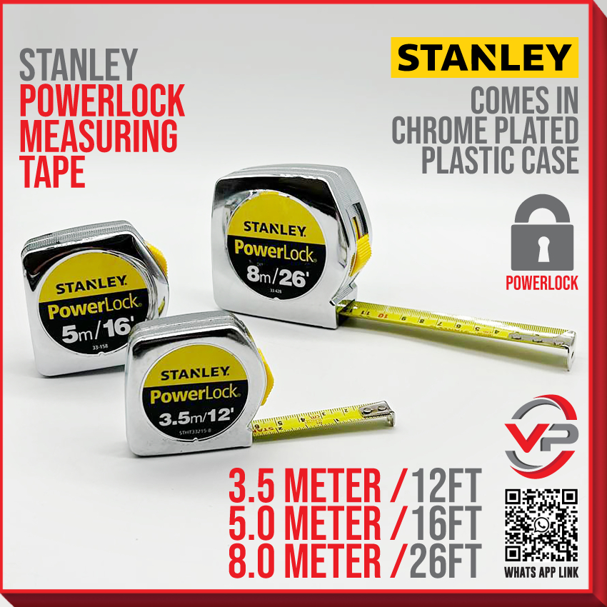 STANLEY STHT33215/33158/33428 CHROME POWERLOCK 3.5M/5M/8M MEASURING ...