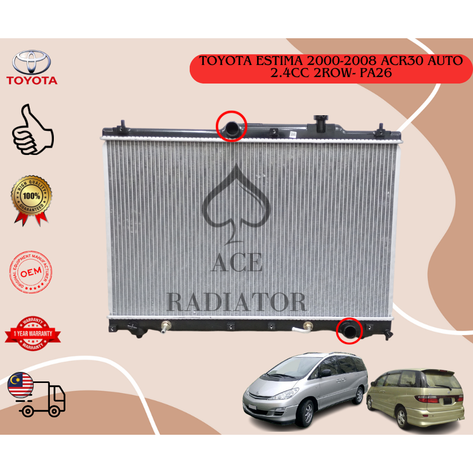 TOYOTA ESTIMA 2000-2006 ACR30 2.4CC AUTO OEM RADIATOR ASSY 2ROW PA26 ...