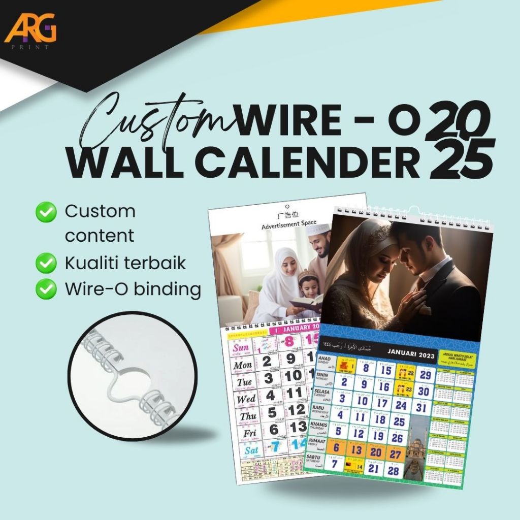 Kalendar Dinding Custom Wire O Bind Wall Calendar 2025 with Custom or Islamic Content | Shopee ...