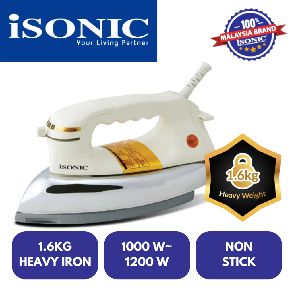 ISONIC Electric Dry Iron - Creamy White IDI-HV16 (1.6KG HEAVY WEIGHT ...