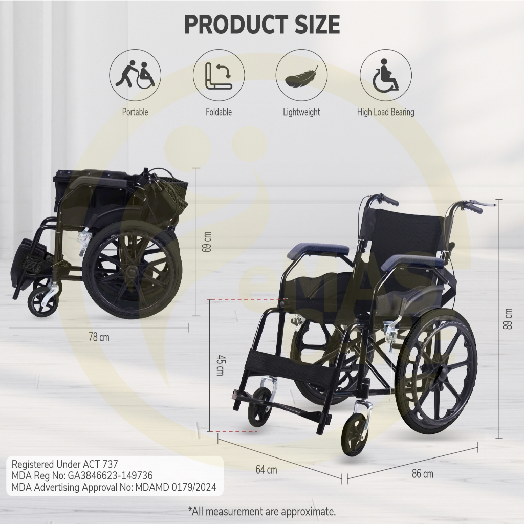 Big Wheel Wheelchair Self Push Wheel Chair Elderly LightWeight Foldable ...