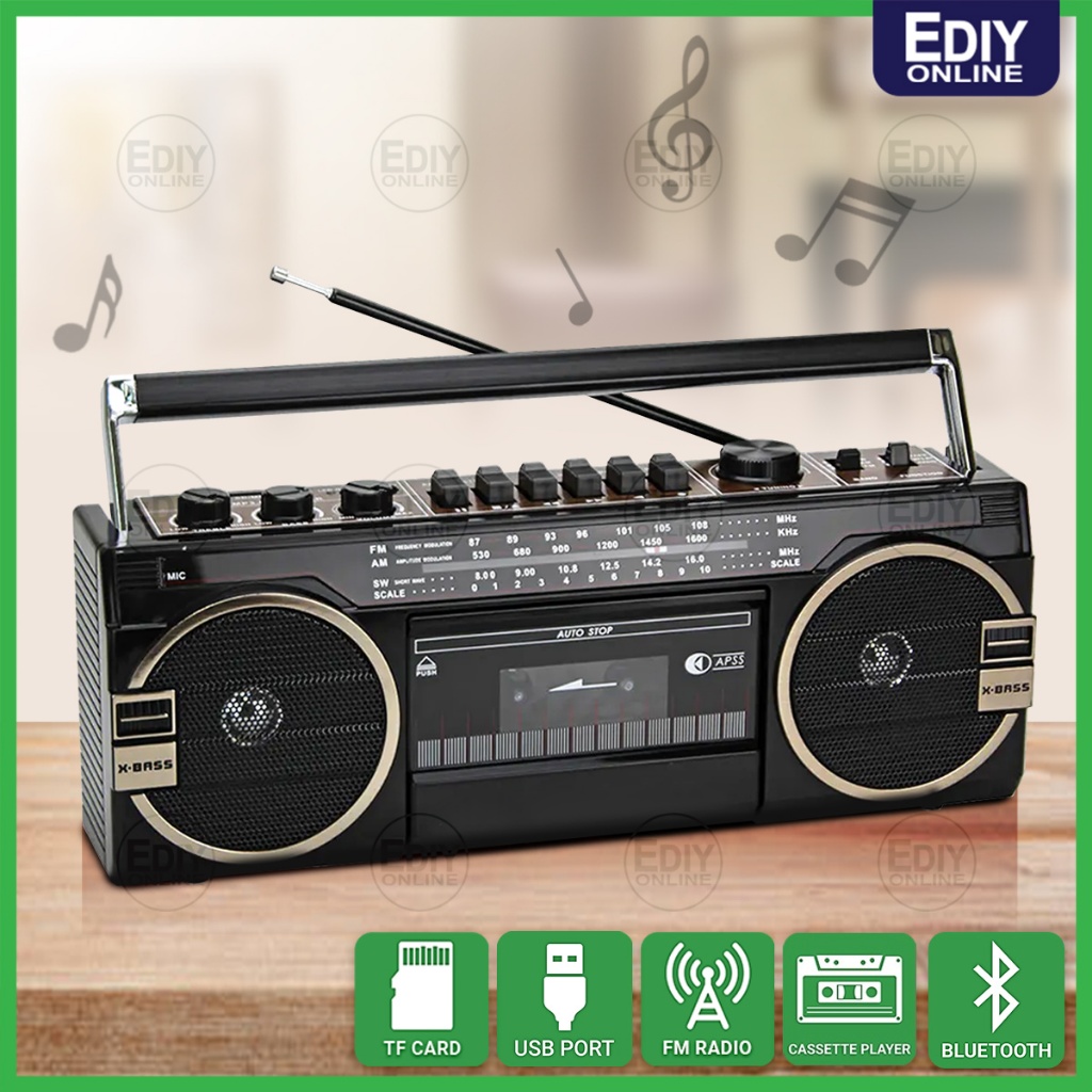 Classical Cassette Radio Speaker Dual Recording Bluetooth USB SD Card ...