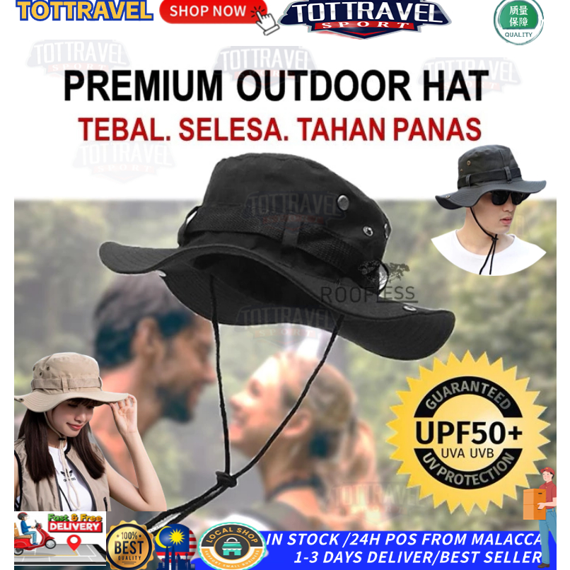 topi lelaki Cowboy Hat Foldable Forest Cap Camping Bucket Hat Hiking ...