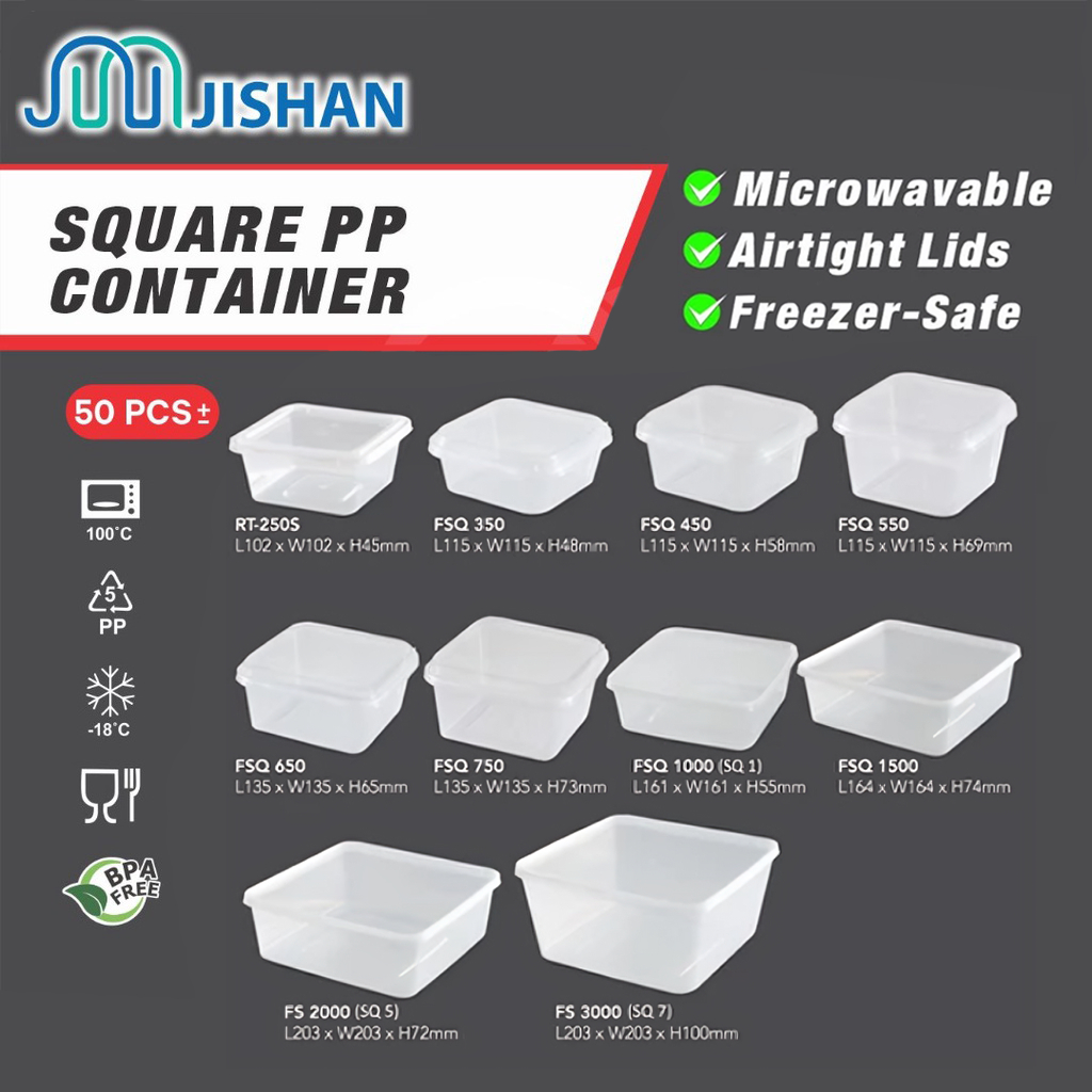 [50pcs] Square Microwavable PP Container with LID/Plastic Food Lunch ...