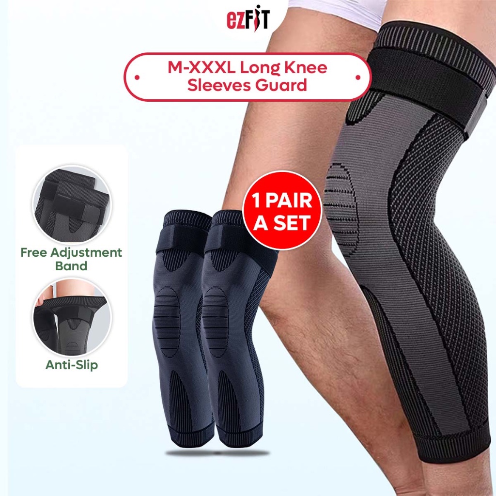 EzFit Long Knee Sleeves Guard Compression Knee Pads Sport Running ...