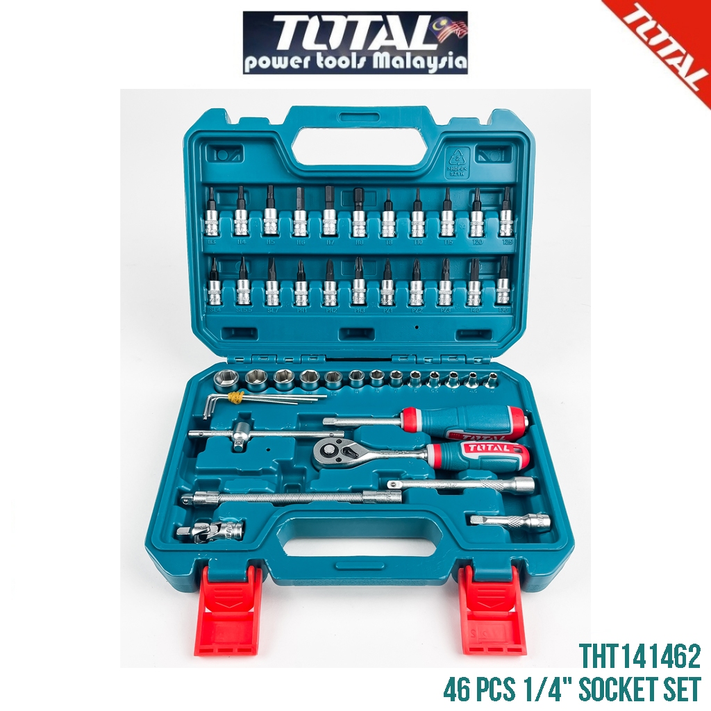 TOTAL Socket Set w/ Ratchet Wrench Handle (46 Pcs, 72T, 1/4 ...