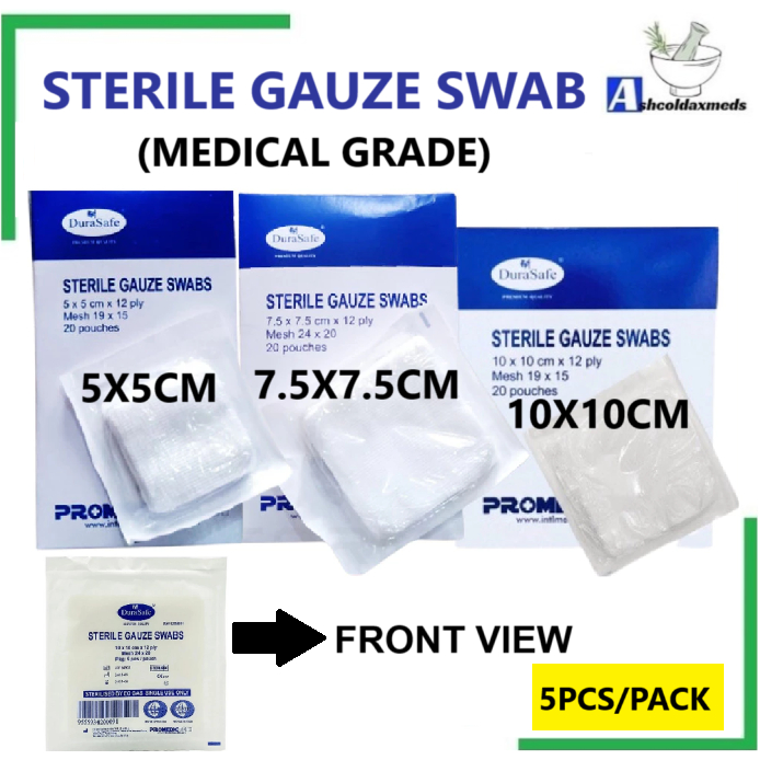 DURASAFE STERILE GAUZE SWAB MEDICAL GRADE 5CM / 7.5CM / 10CM ( 5 PIECES ...