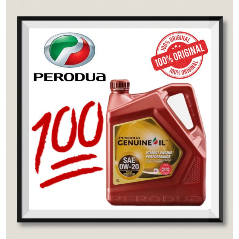 Perodua SAE 0W20 fully synthetic engine oil (4 liter) for Bezza, Myvi ...