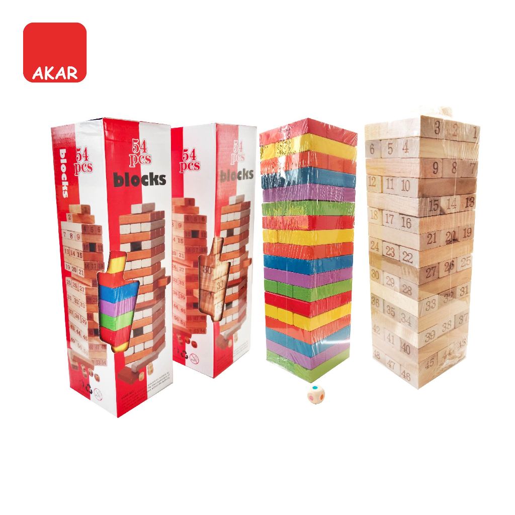 Permainan Blok Kayu Wiss 54pcs – Wooden Tower Block Game / Jenga Style ...