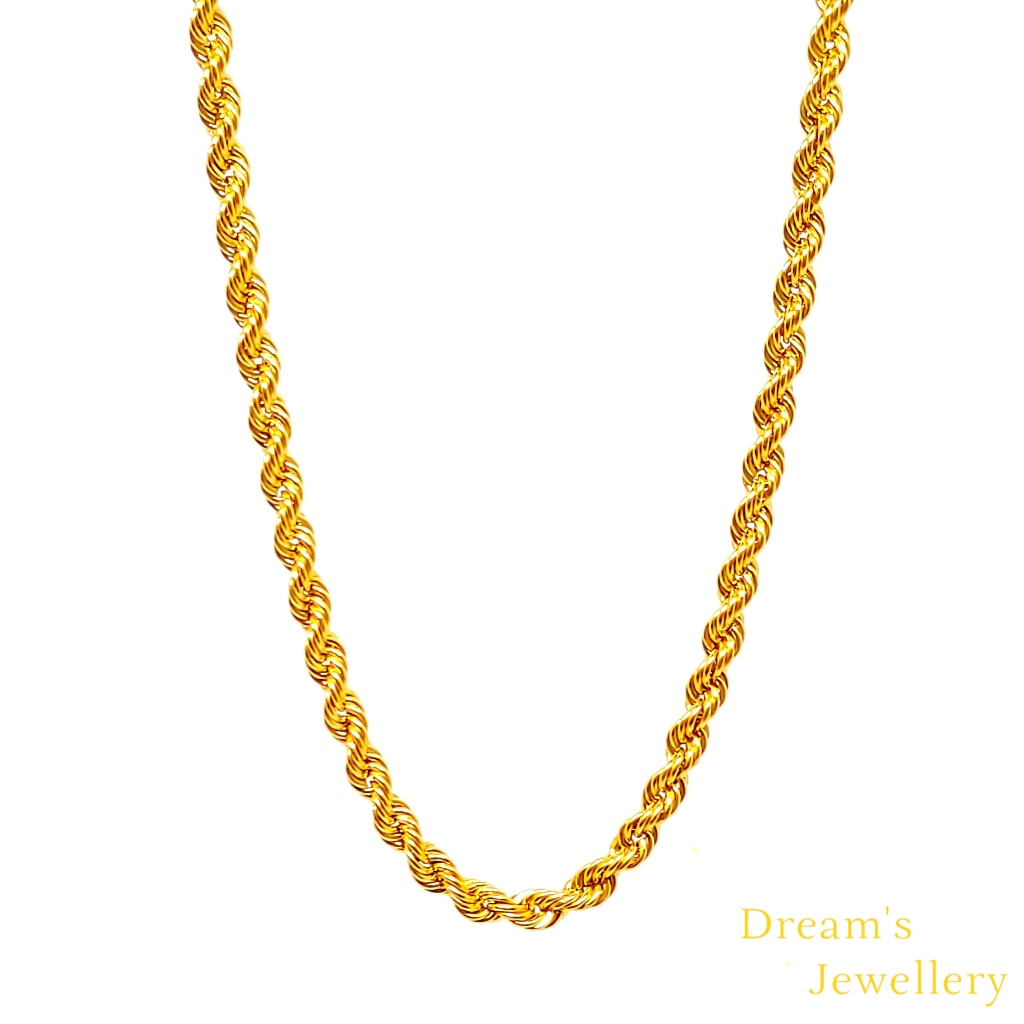 Rantai Leher Pintal Kosong Emas 916 Original / Rope Necklace 916 Gold ...