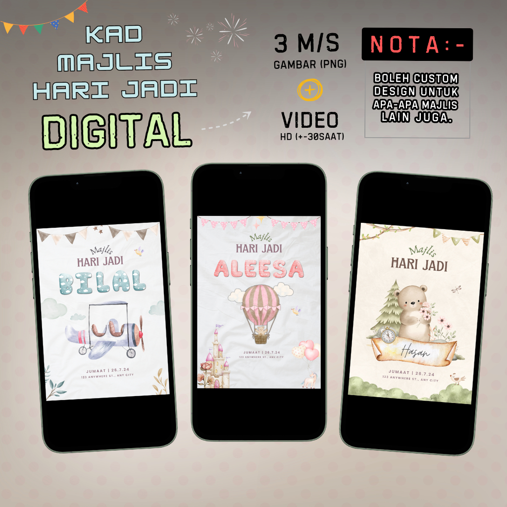 kad hari jadi digital, birthday invitation card, kad jemputan digital ...