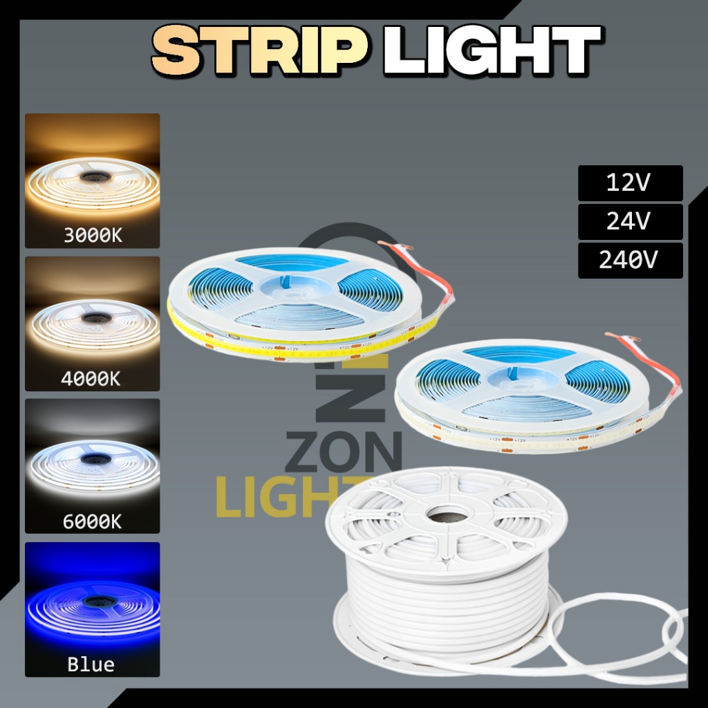 COB LED Strip Light 12V 24V 220V 320 LEDs/m High Density Flexible Tape ...