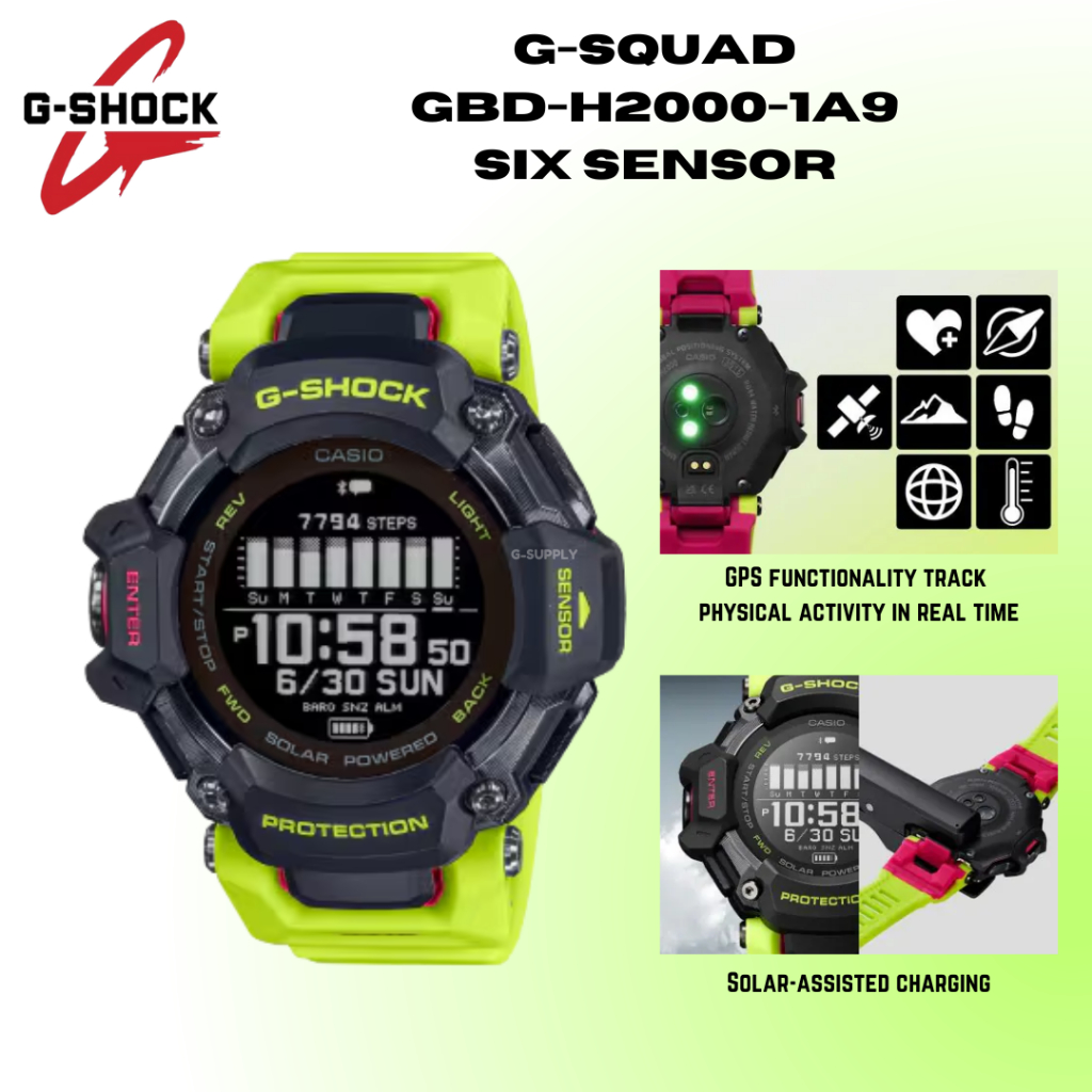 G-SHOCK G-SQUAD GBD-H2000-1A9 GBDH2000-1A9 Six Sensor Sport Analysis ...