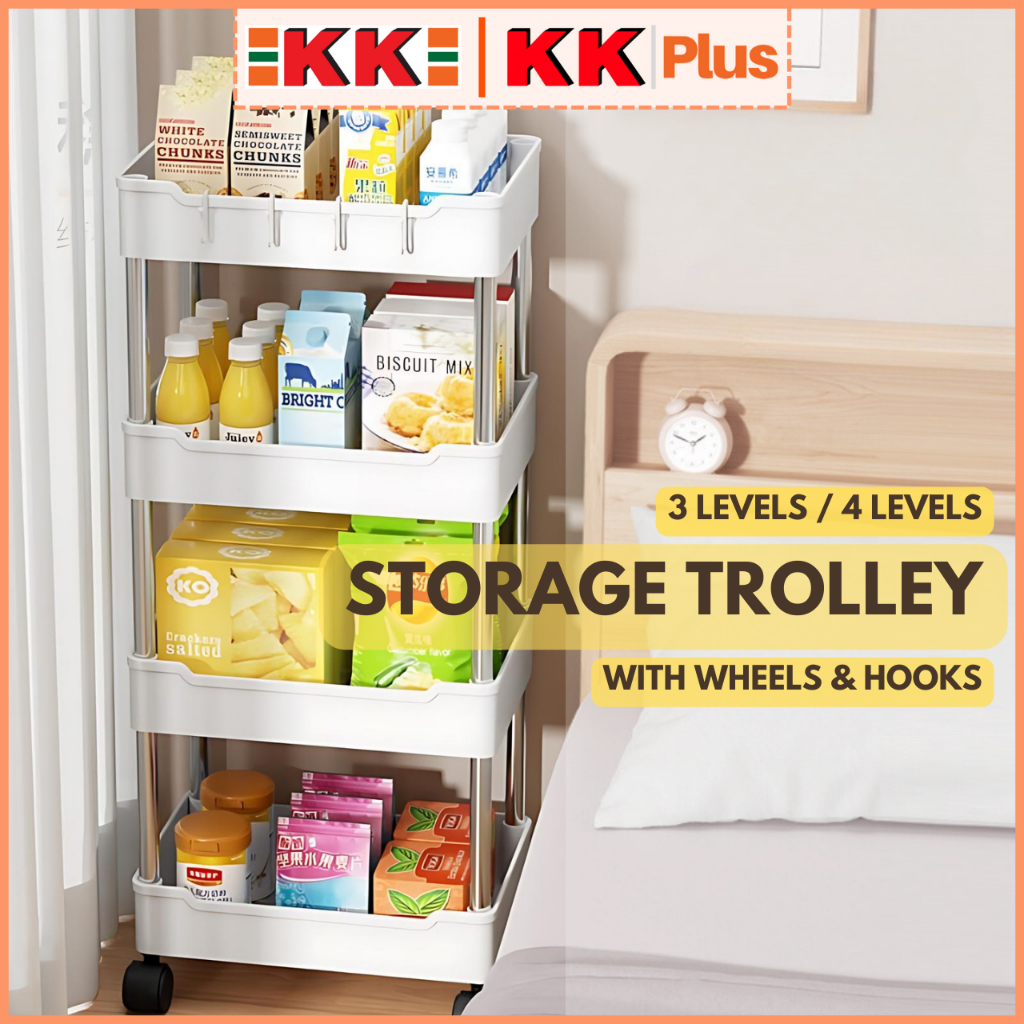 3/4/5 Layer Trolley Cart Organizer Storage Shelves Kitchen Rack Moving ...
