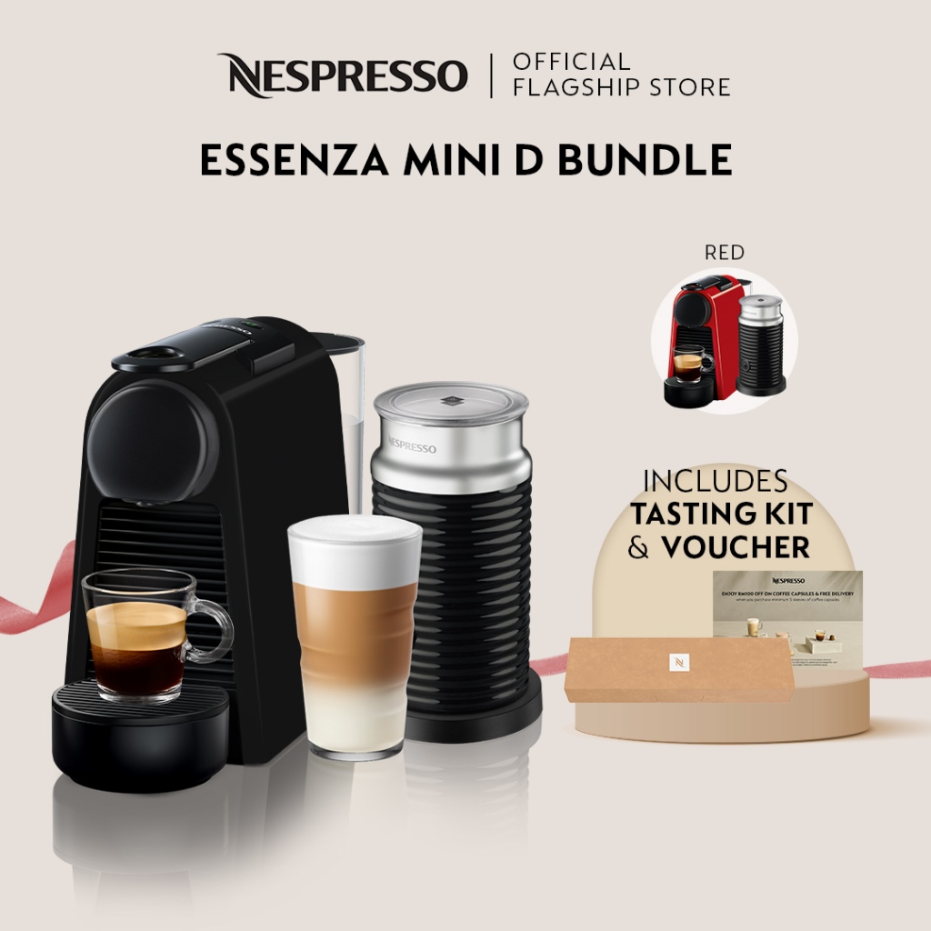 Nespresso Essenza Mini D Range Coffee Machine Bundle with Aeroccino ...