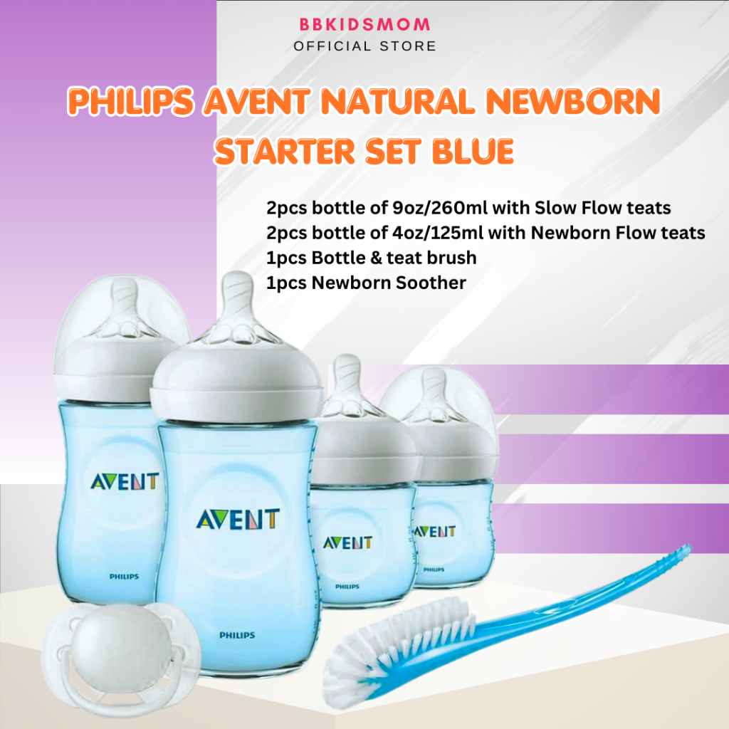 Philips Avent Natural Newborn Starter Set Blue With Soother And Bottle ...