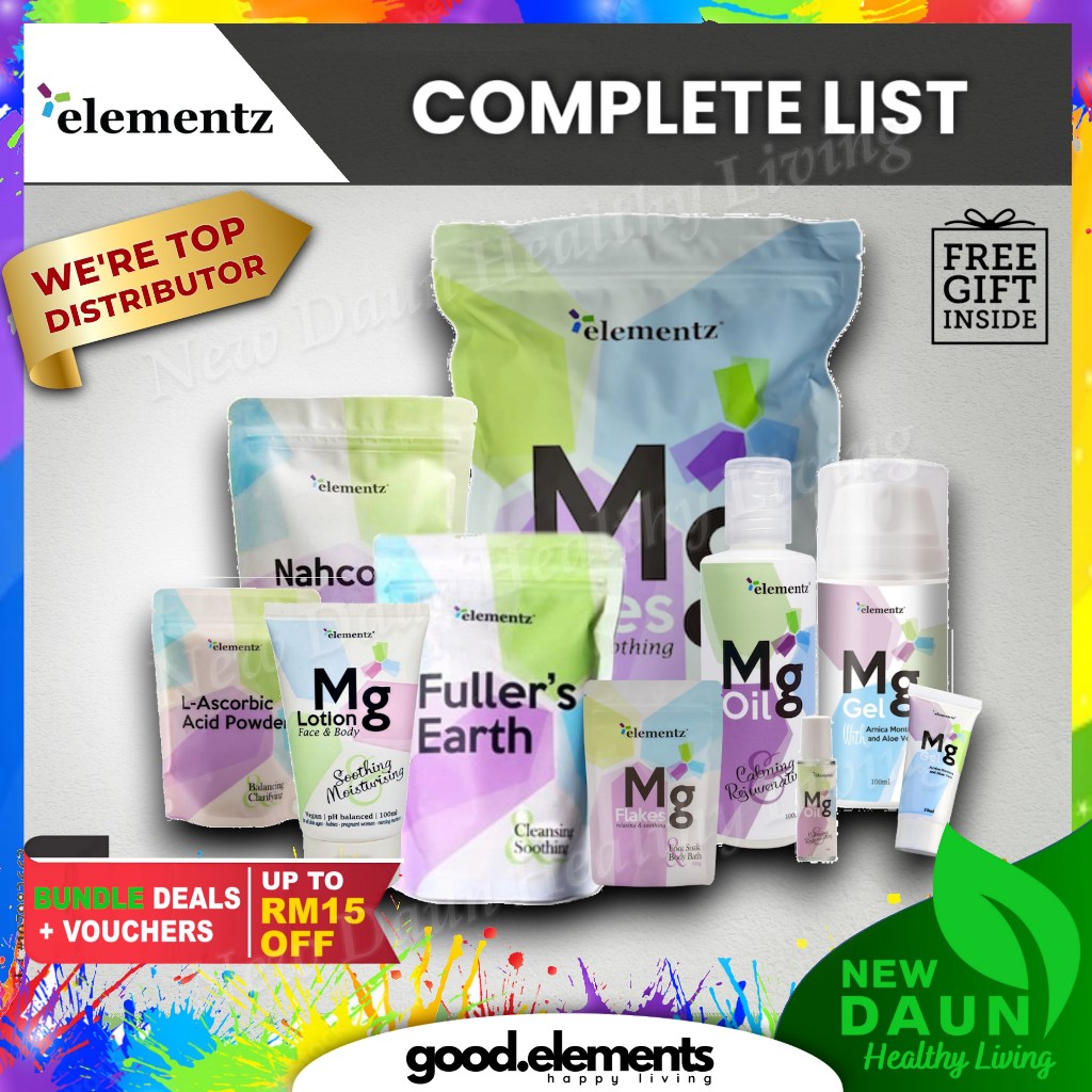 ELEMENTZ COMPLETE Set Magnesium Oil Mg Gel Mg Lotion Mg Flakes Mg Deo ...
