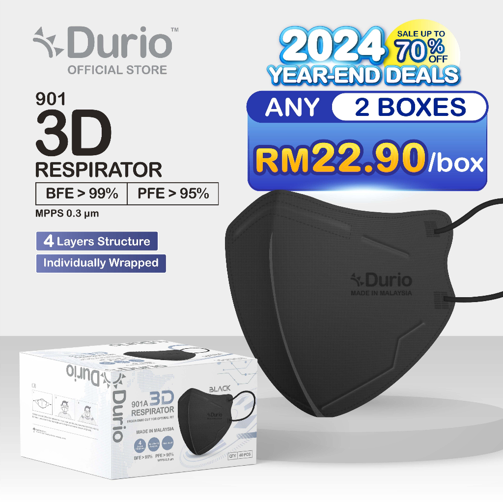 Durio 901A 3D Respirator - Black (40 Pcs) | Shopee Malaysia
