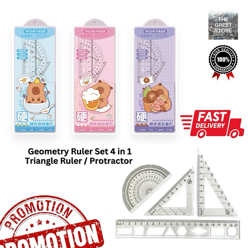 Geometry Triangle Ruler Set Protractor 4 in 1 Stationery Drawing Set ...