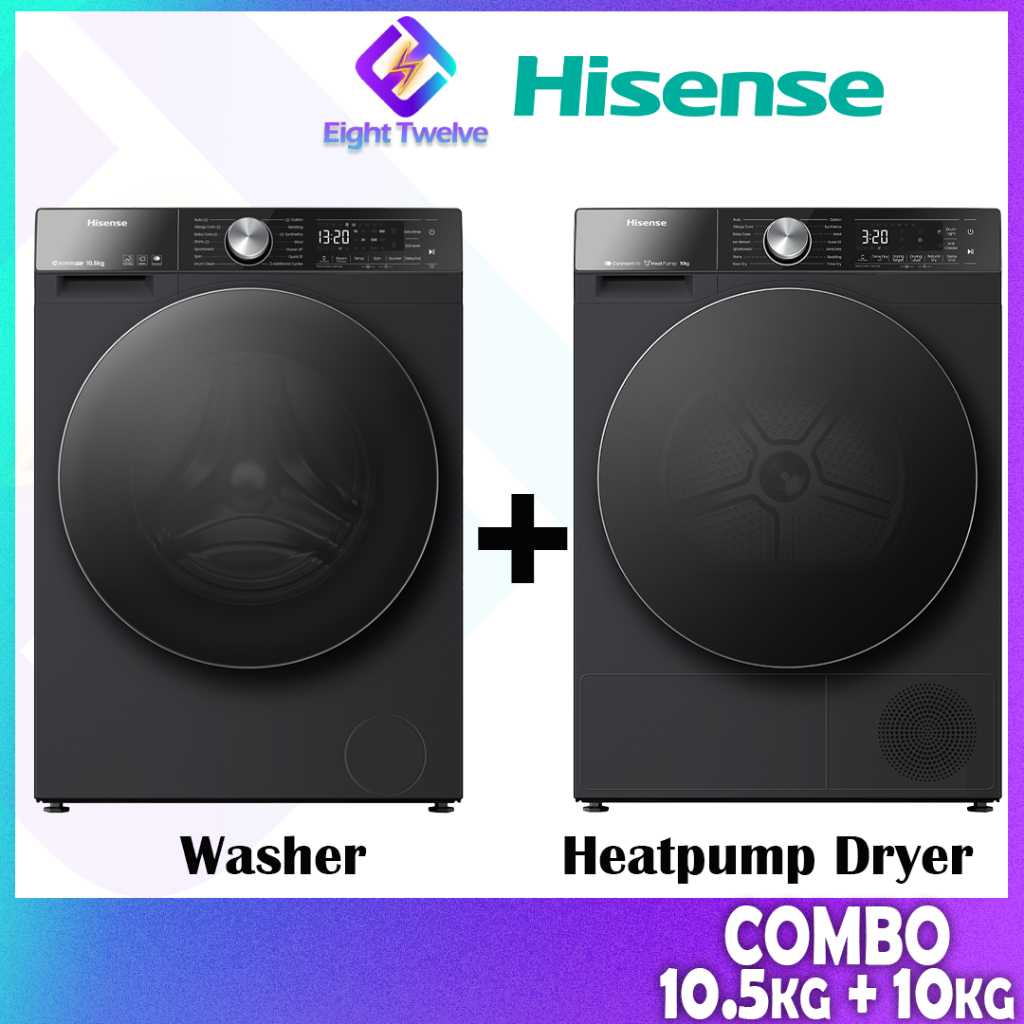 HISENSE Inverter Front Load Washing Machine 10.5KG & Heatpump Dryer ...