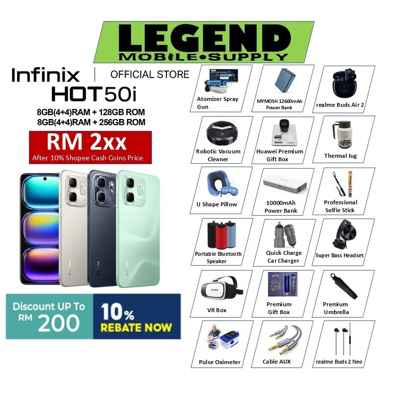 Infinix Hot 50i (4GB+4GB+128GB/256GB) | Hot 50 (8GB+8GB+256GB) | 10% ...