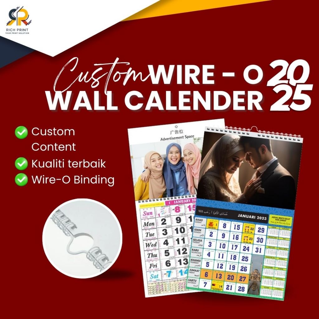 Kalender Dinding Custom Wire O Bind Wall Calendar 2025 with Custom or Islamic Content | Shopee ...