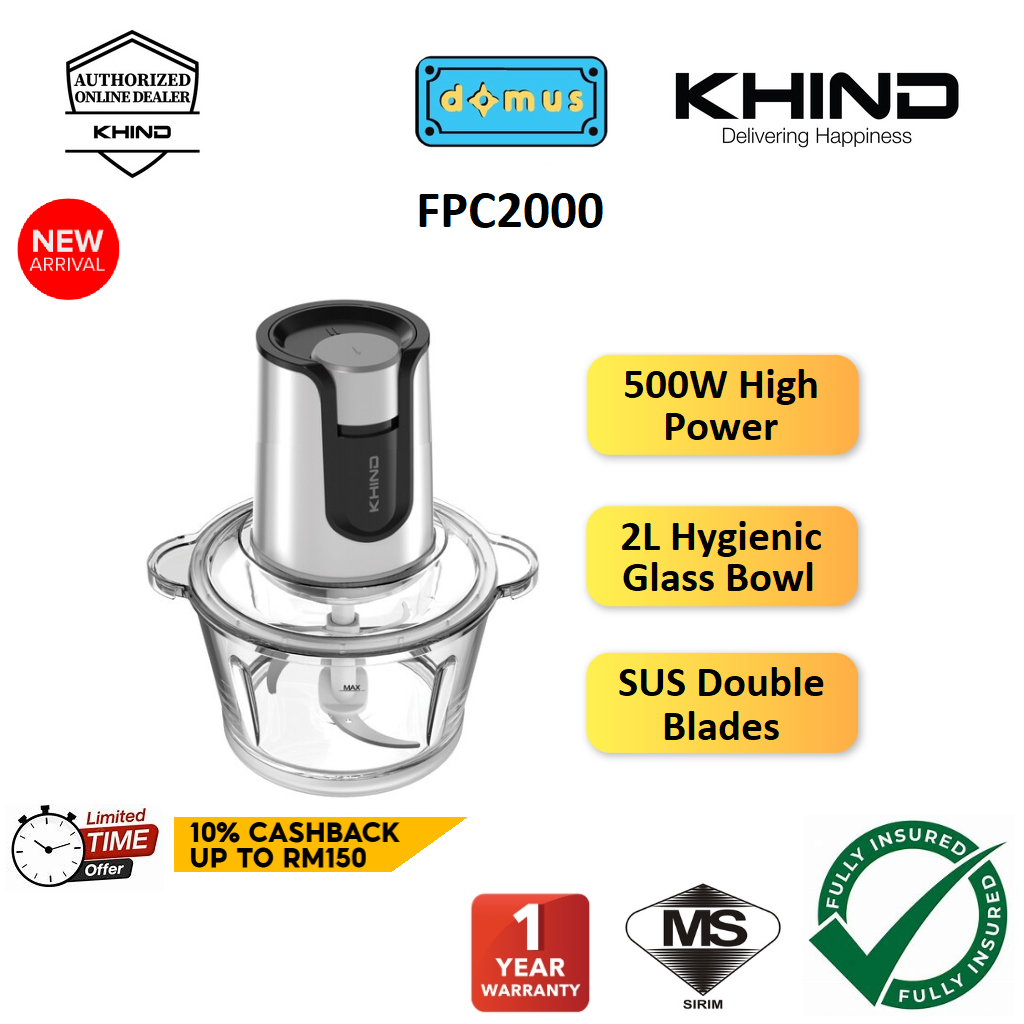 Khind Food Chopper Mini Food Processor 2L Large Capacity Hygienic and ...