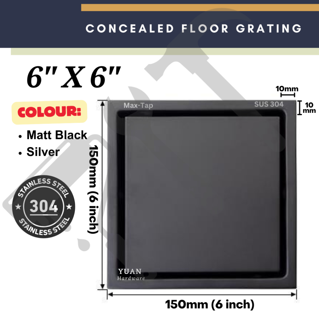 6"x 6" Tile Grating Stainless Steel Concealed Floor Granting Mosaic ...