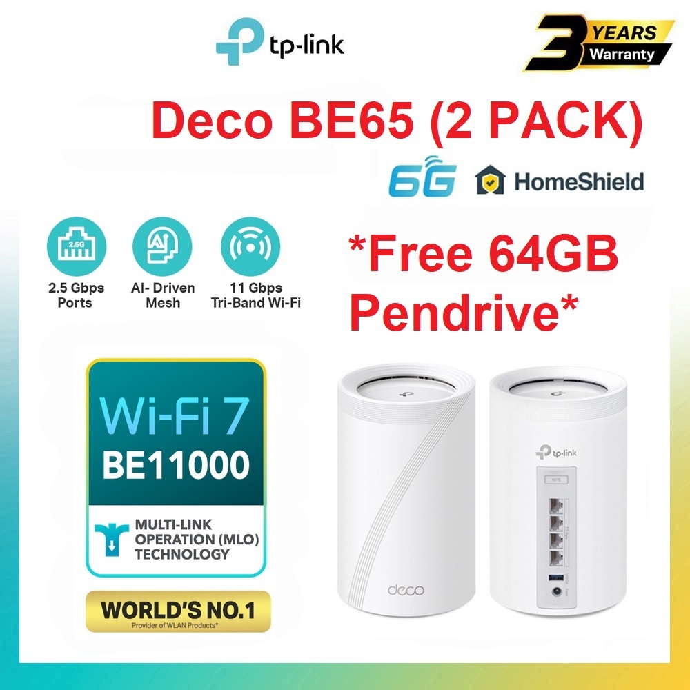TP-Link Deco BE65 BE11000 WiFi 7 Tri-Band Whole Home AI-Driven Mesh ...