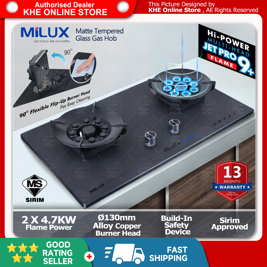 Milux Jet Pro 9 Burner Built In Gas Hob with Flexible Flip-Up Burner ...