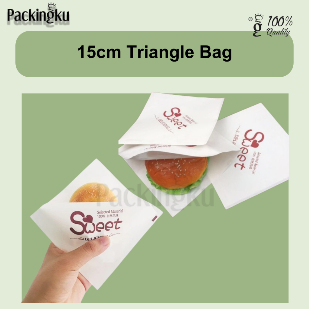 READY STOCK 100PCS 15CM Triangle Bag Sandwich Paper Bag Donut bag ...