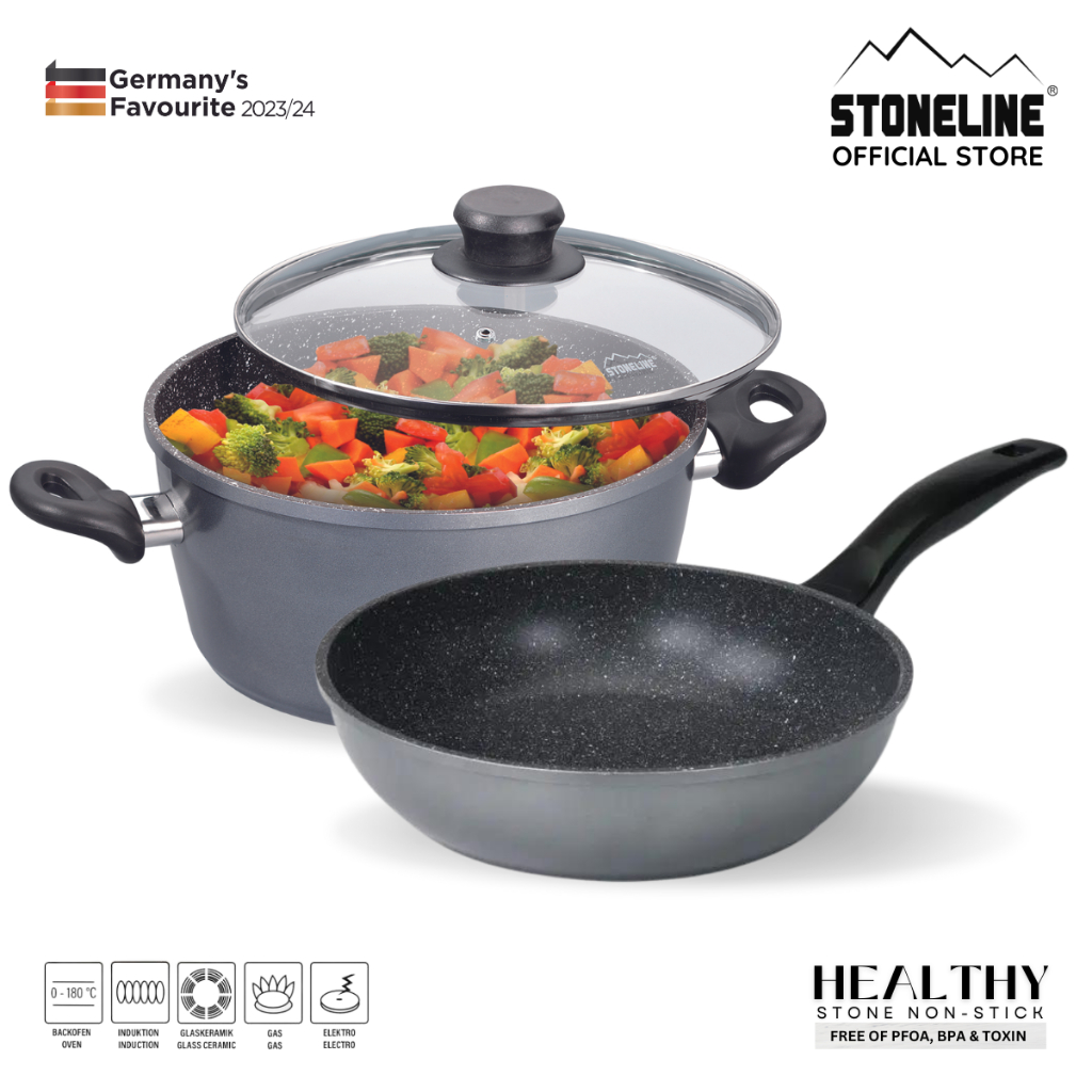 STONELINE® CLASSIC Cookware Set Of 3 24 cm Pot and Pan | with Lid | Shopee Malaysia