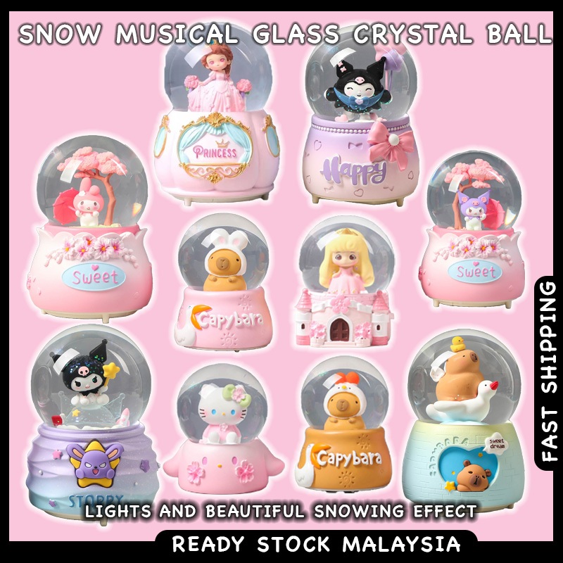 Princess Capybara Snow Musical Glass Crystal Ball Music Box Light ...