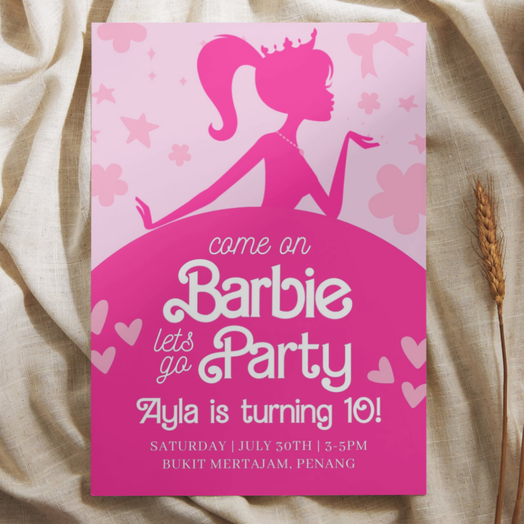 Digital Card Customisable Minimalist Modern | Barbie Themed Birthday ...