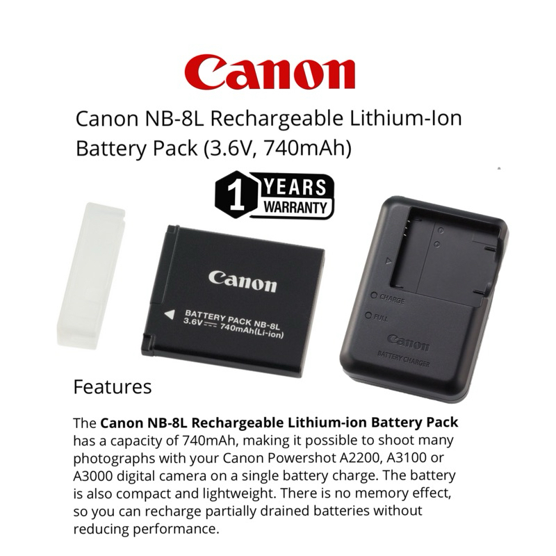 CANON NB-8L BATTERY CANON CB-2LA CHARGER FOR CANON POWERSHOT CAMERA ...