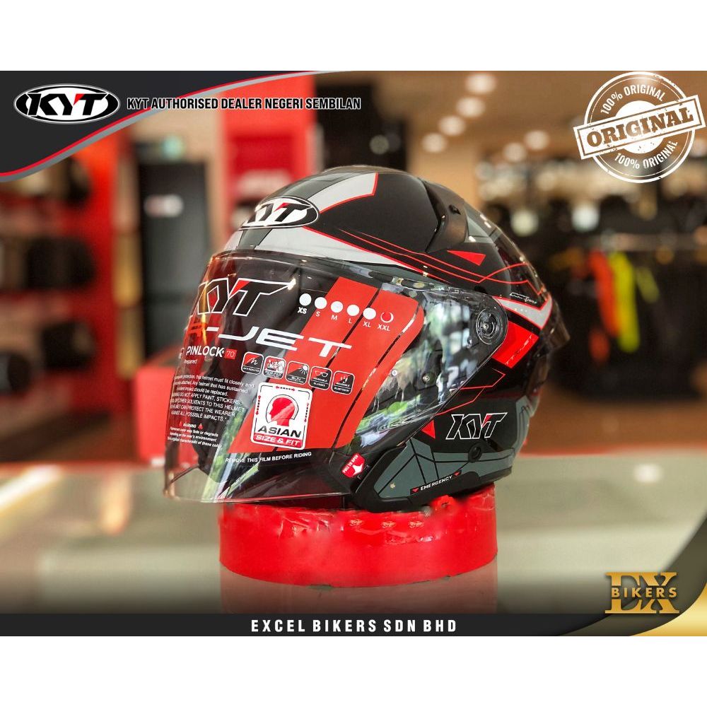 KYT Helmet TTR JET Open Face LED BLACK/GREY / KYT TTR JET/KYT OPEN FACE ...
