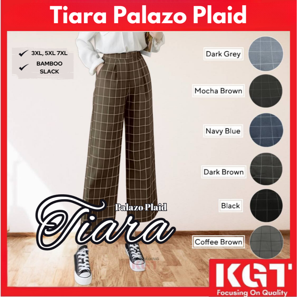 TIARA تيارا Plaid Bamboo Slack Plus Size KGT Palazo / Slimfit Petak ...