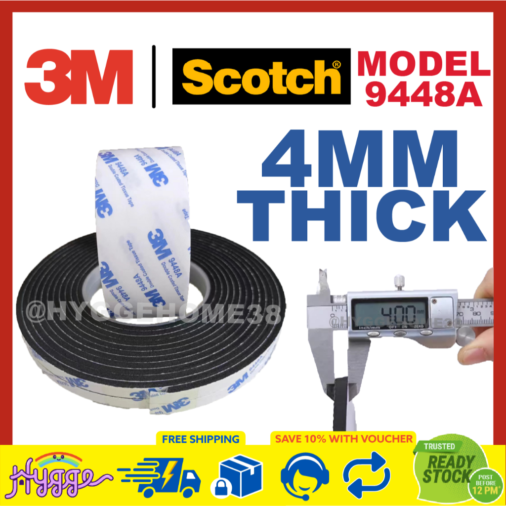 3M 9448A EVA Double Sided Tape 4mm Black Thick Foam Indoor Gab Hole Sealing Mounting Strong ...